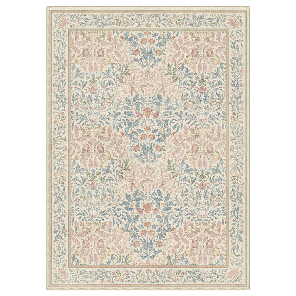 Runa Washable Vintage Floral Print Beige Rugs – GENIMO
